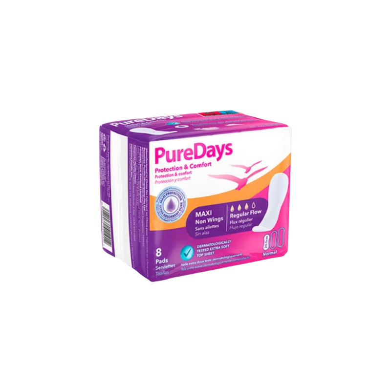 Pure Days - Serviettes Normal Maxi - Flux régulier - x8 | easy courses nc